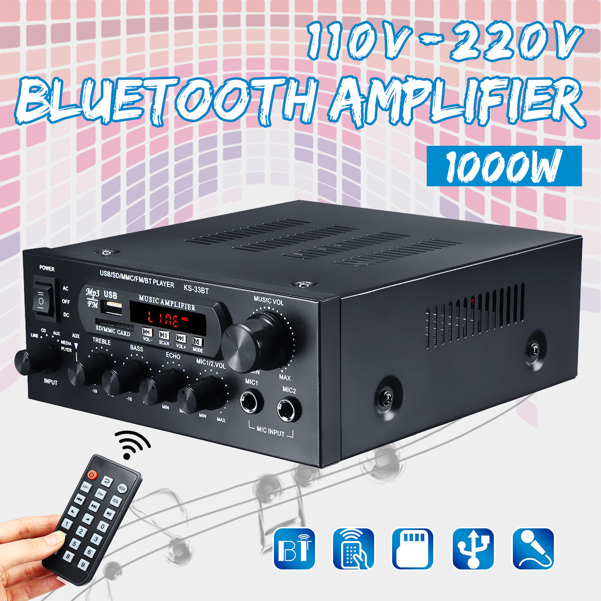 110V ~230V 1000W Home Amplifiers Audio Hifi Bass Audio Power Amplifier ...
